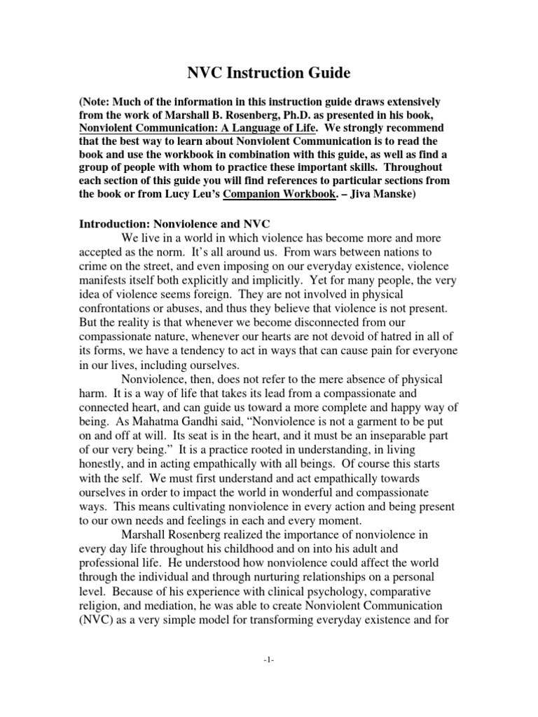 NVC Instruction Guide: Introduction: Nonviolence and NVC | PDF ...