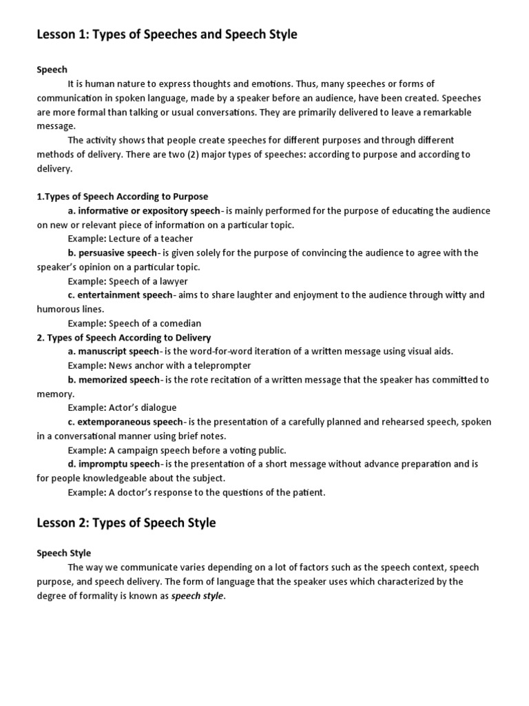 Speech Styles | PDF | Speech | Communication