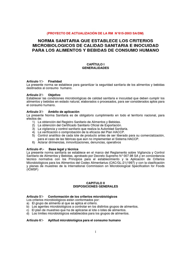 Norma Sanitaria Que Establece Los Criter | PDF | Alimentos | Análisis ...