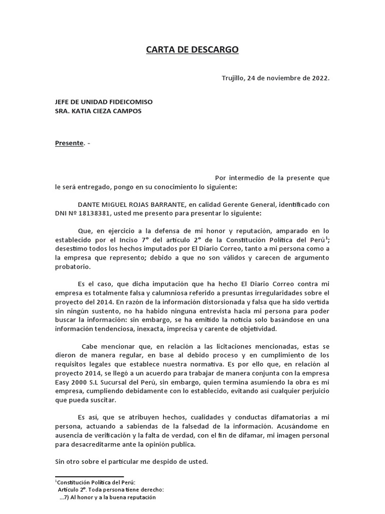 Carta de Descargo | PDF | Ciencias sociales | Derecho