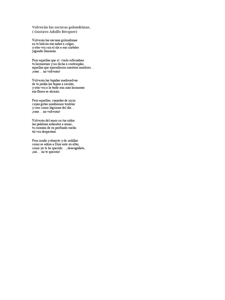 Volverán Las Oscuras Golondrinas | PDF | Arte | Poesía