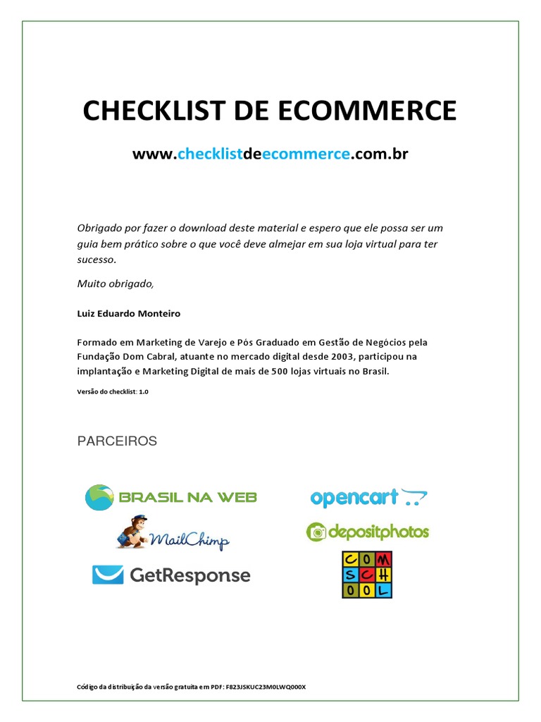 Checklist de Ecommerce v1 Gratuito | PDF | E-commerce | Análise SWOT