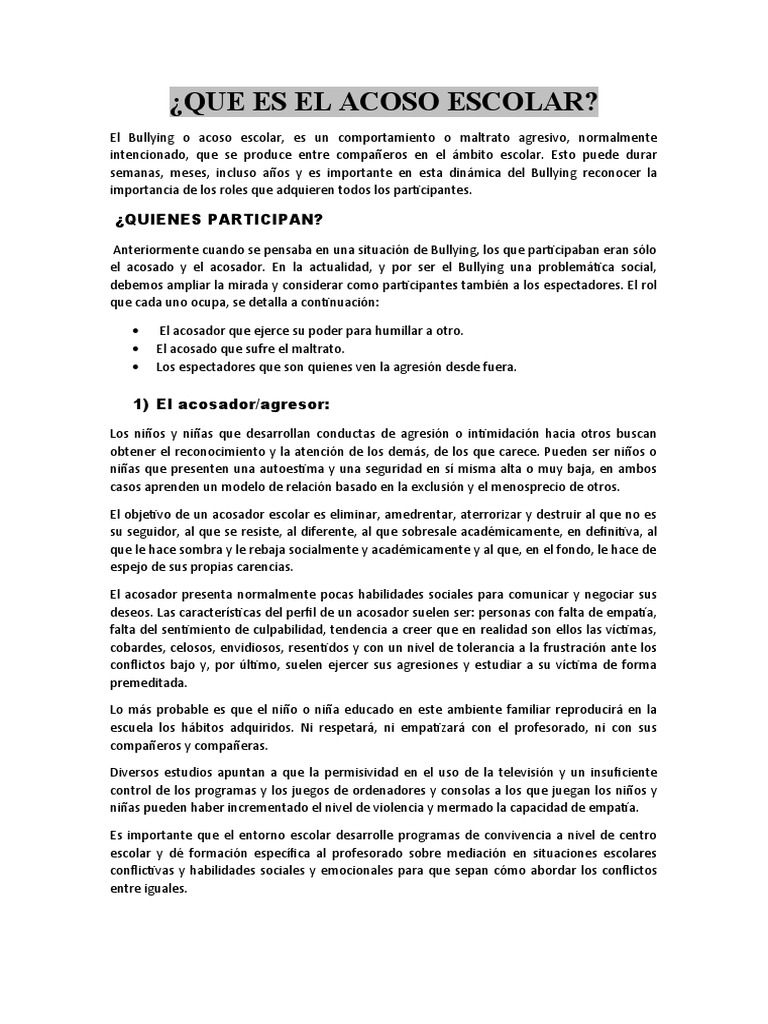 Que Es El Acoso Escolar | PDF | Sicología | Psicología Social