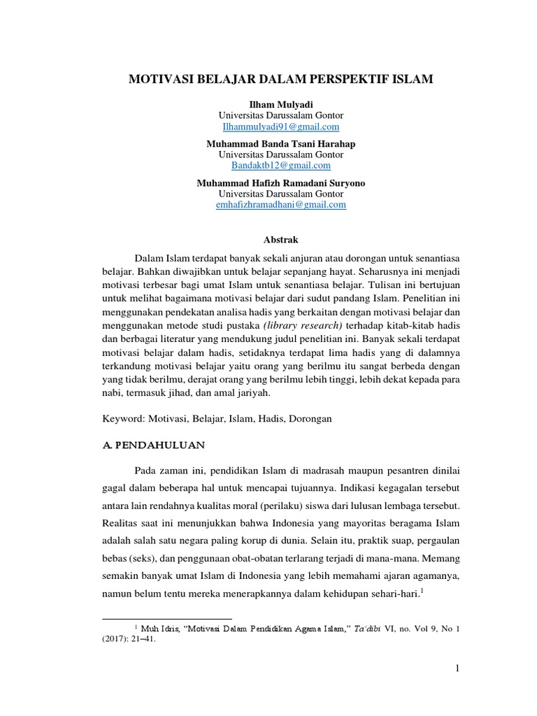 Motivasi Belajar Dalam Perspektif Islam | PDF | Karier & Perkembangan | Sains & Matematika