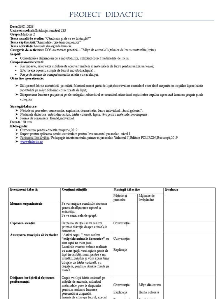 Proiect Didactic Dos | PDF