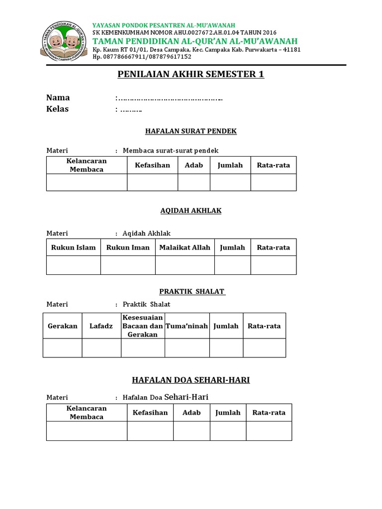 Format Penilaian TPQ | PDF