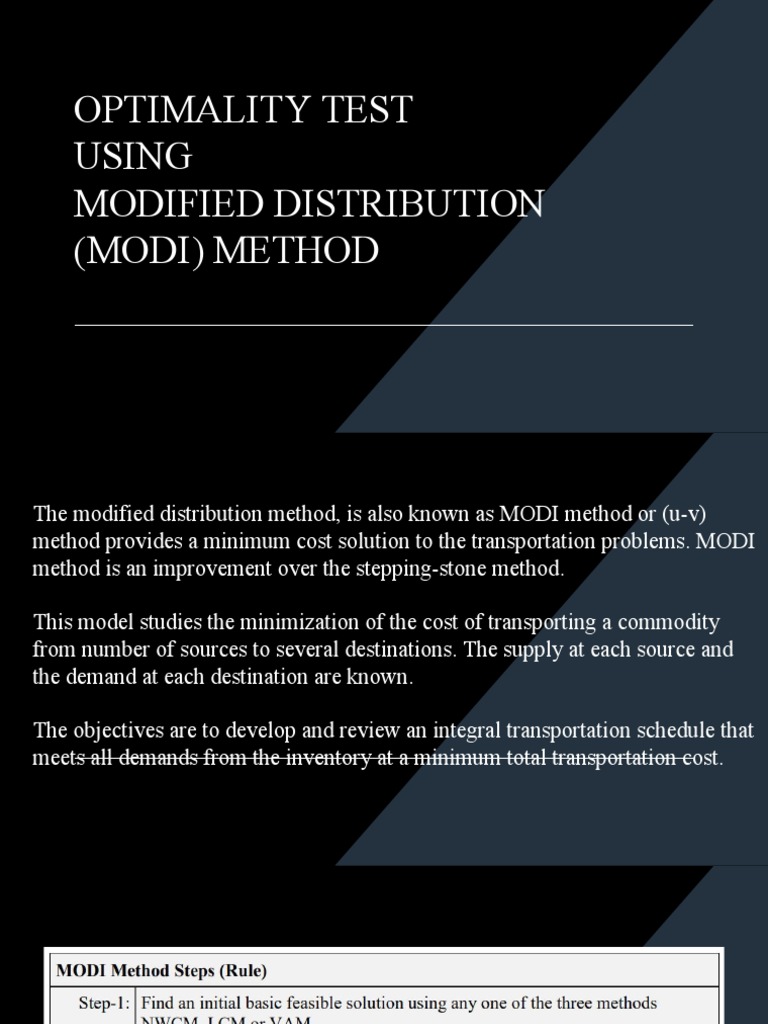 MODI Method for Transportation Problems | PDF | Mathematical Analysis ...