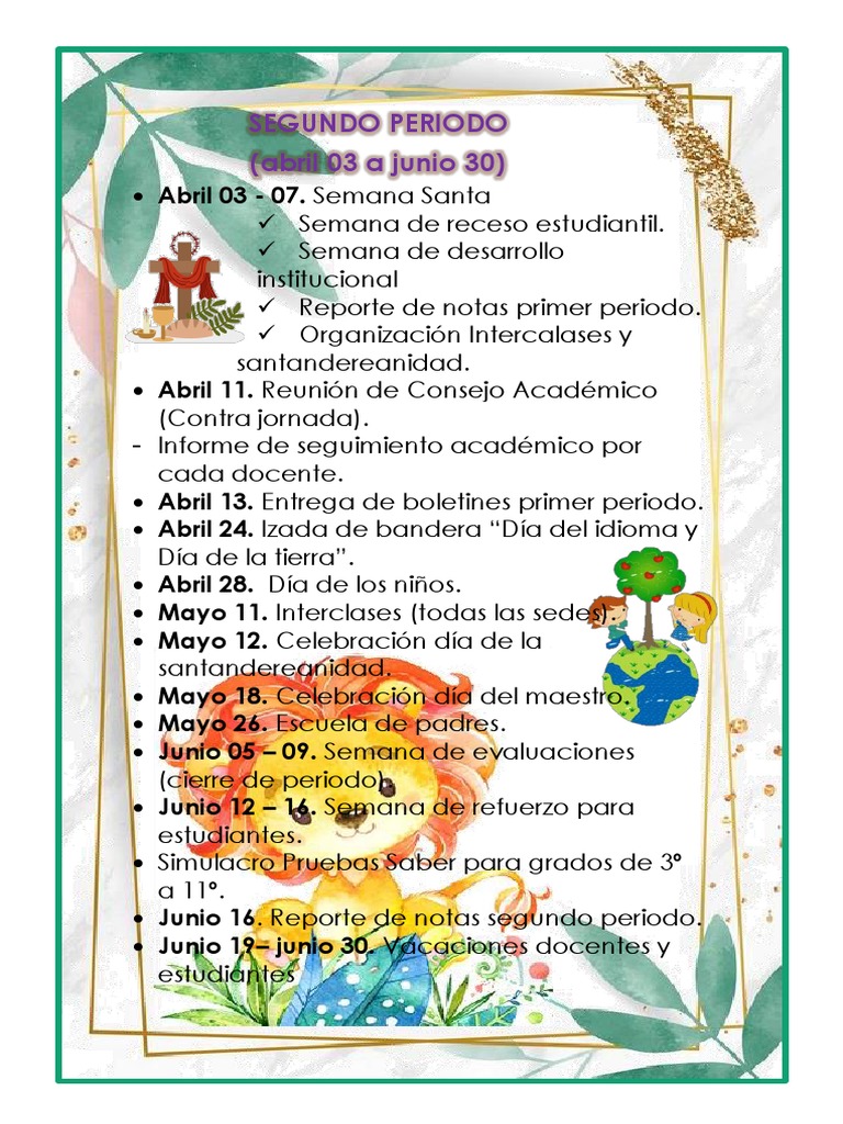 Actividades Segundo Período Escolar | PDF