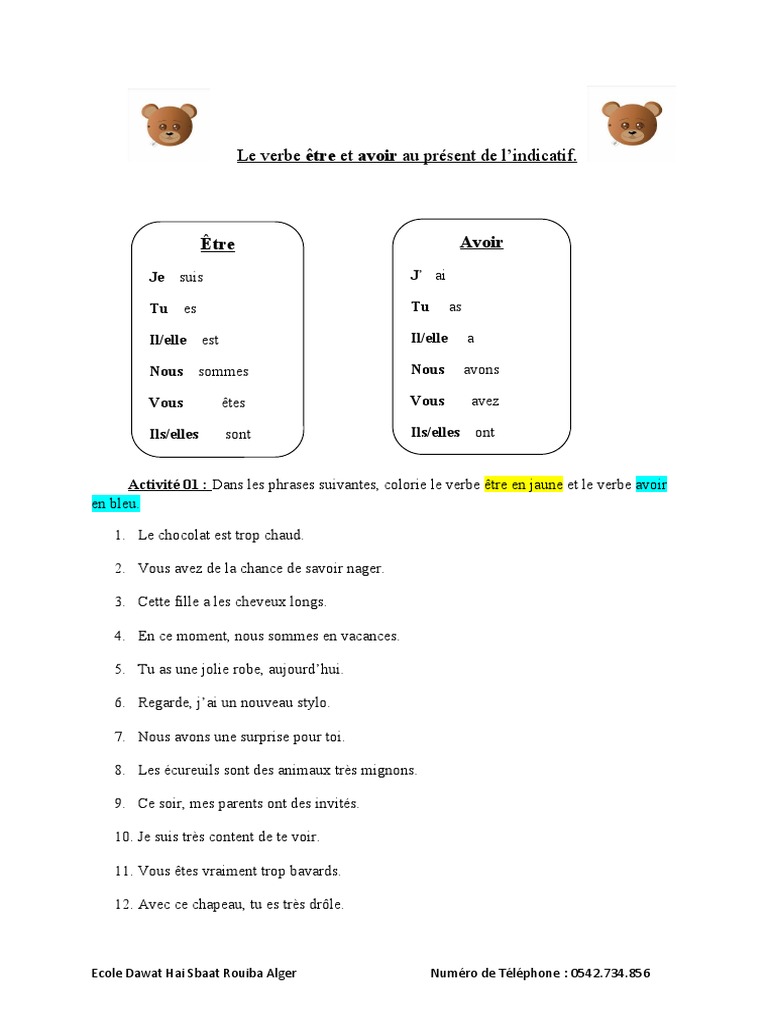 Exercices sur Être et Avoir au Présent | PDF | Échecs