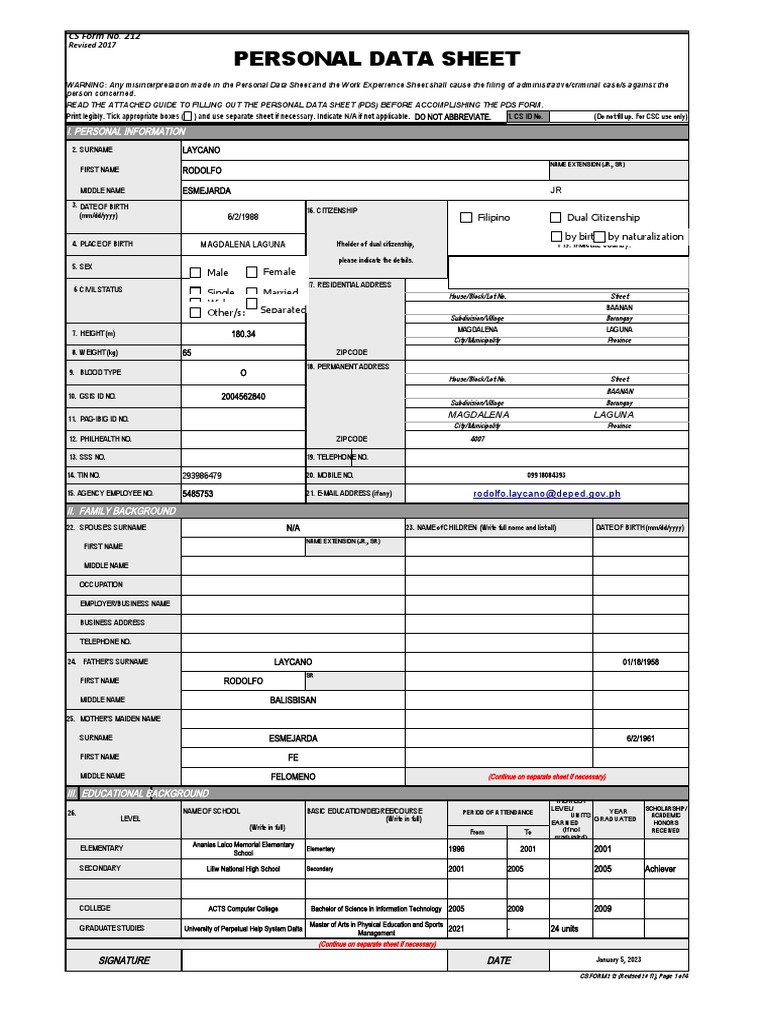 PDS CS Form No 212 Revised2017 | PDF | Crimes | Crime & Violence