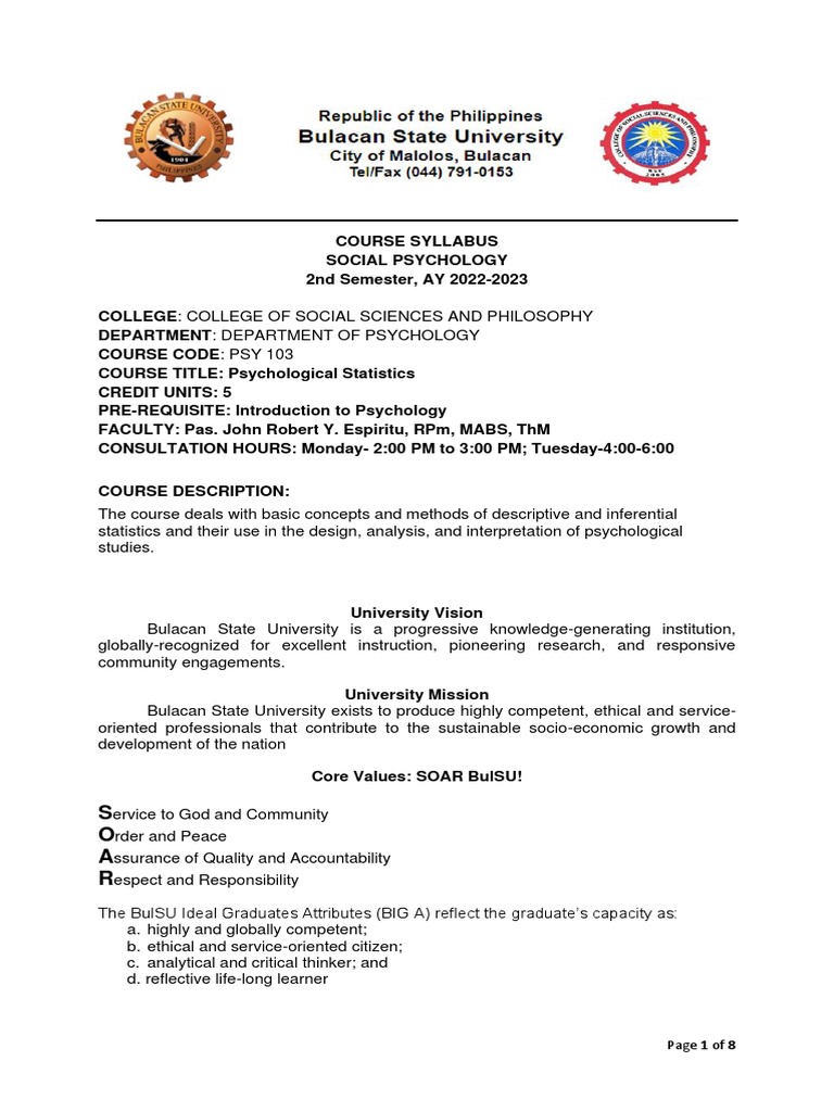 Psychological Statistics Syllabus | PDF | Statistics | Psychology