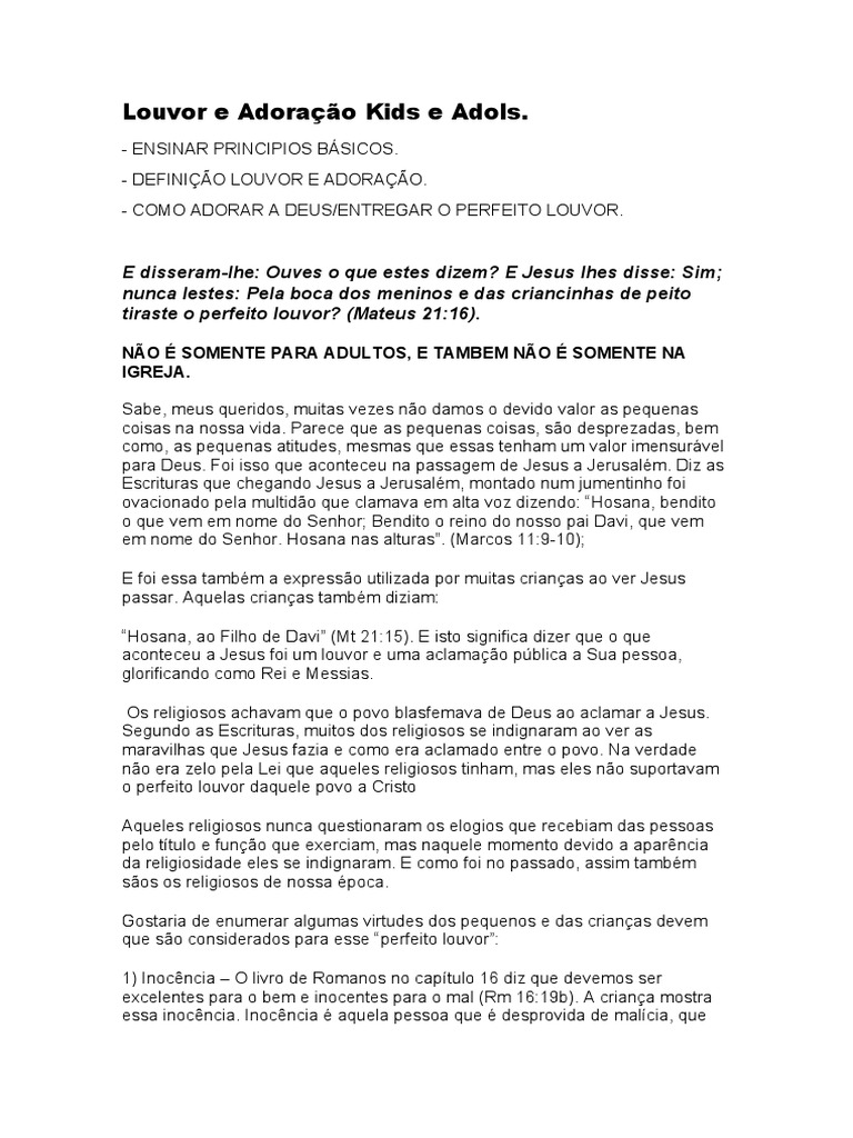 Louvor Infantil: Adorando a Deus | PDF | Jesus | Deus