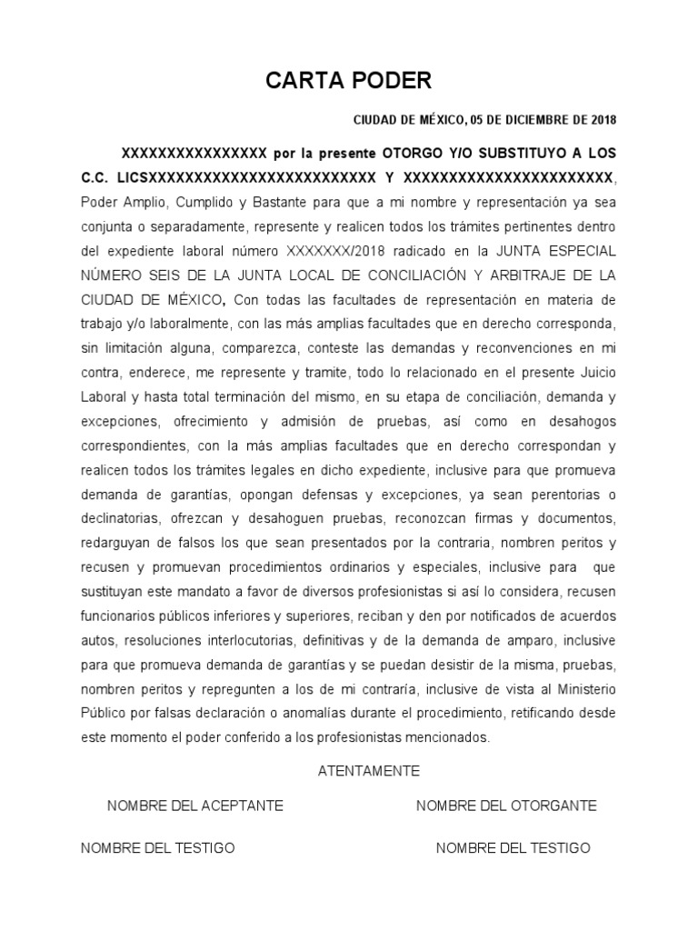 Carta Poder para Juicio Laboral | PDF | Derecho