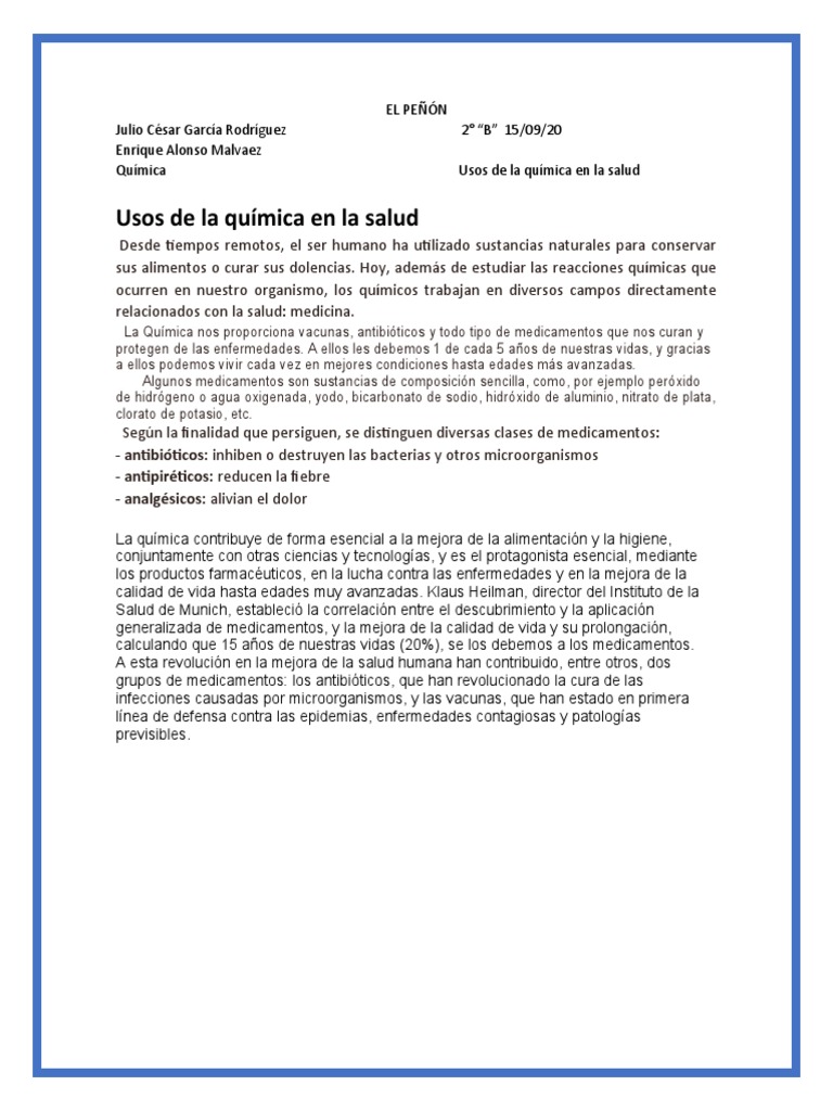 Uso de La Química en La Salud | PDF | Relaciones personales, crianza y desarrollo personal ...