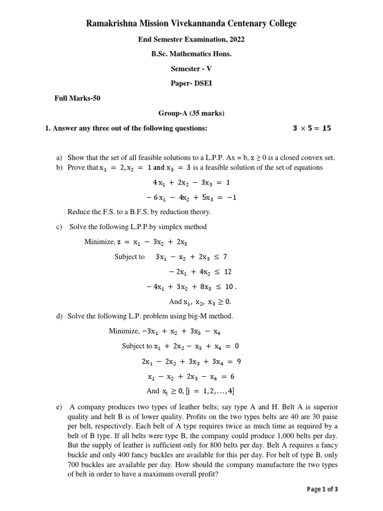 Final Mtma Dse-I Es5q 21012022 | PDF | Mathematical Optimization | Linear Programming