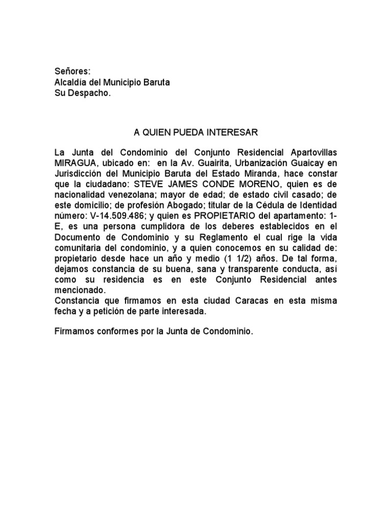 Carta Junta de Condominio | PDF