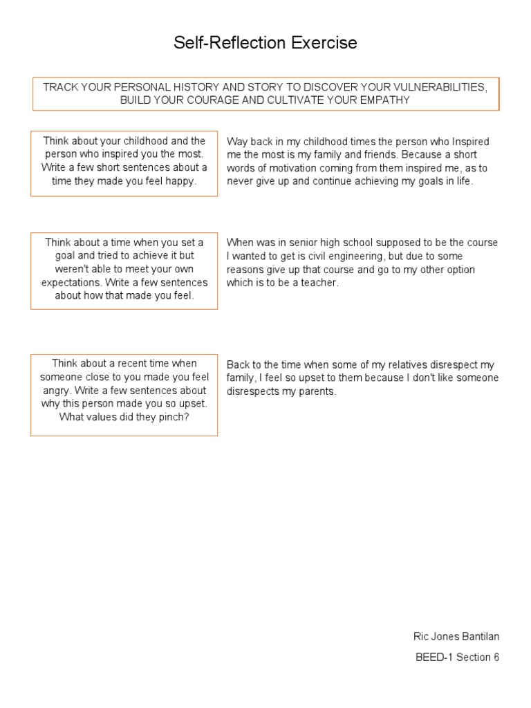 Self Reflection Excercise | PDF