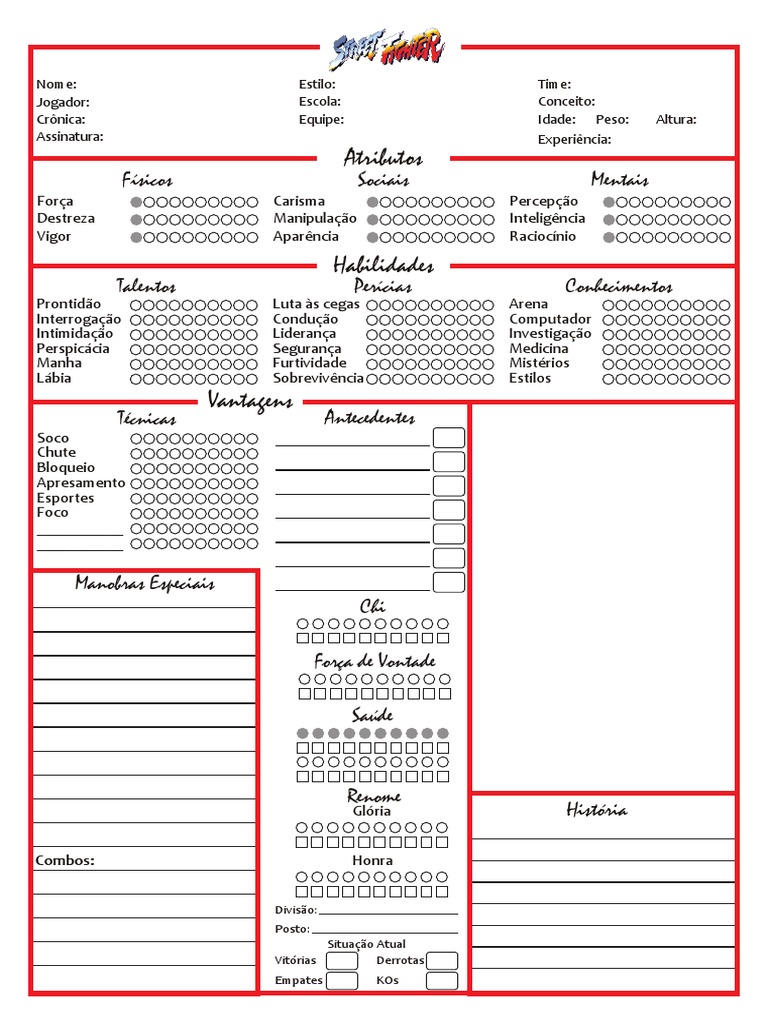 Ficha de Personagem Street Fighter Storyteller SFRPG (Bordas) | PDF