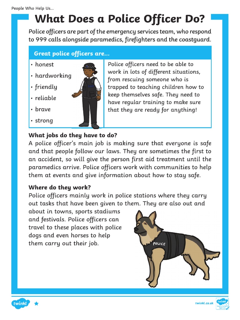 What Does A Police Officer Do Differentiated Reading Comprehension ...