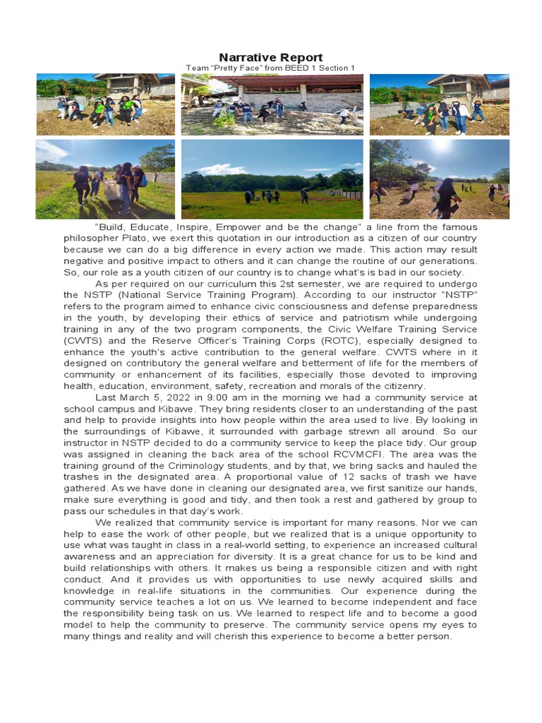 Narrative Report - NSTP Group PRETTY FACE | PDF | Learning | Behavior Modification