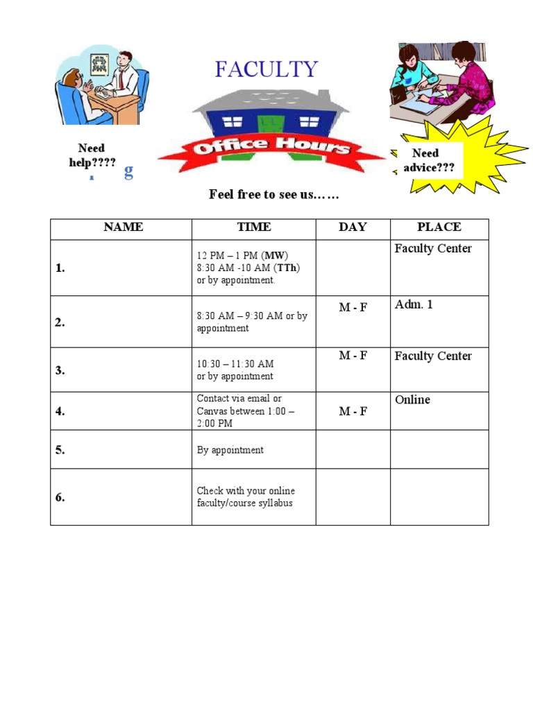 Faculty Office Hours Template | PDF