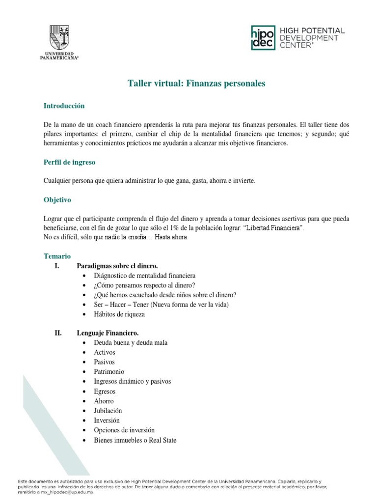 Temario - Curso de Finanzas Personales - Virtual | PDF Temario - Curso de Finanzas Personales - Virtual | PDF
