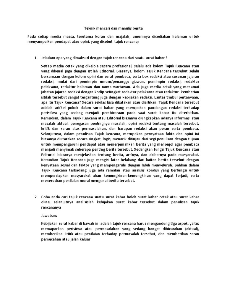 Teknik Mencari Dan Menulis Berita Pdf