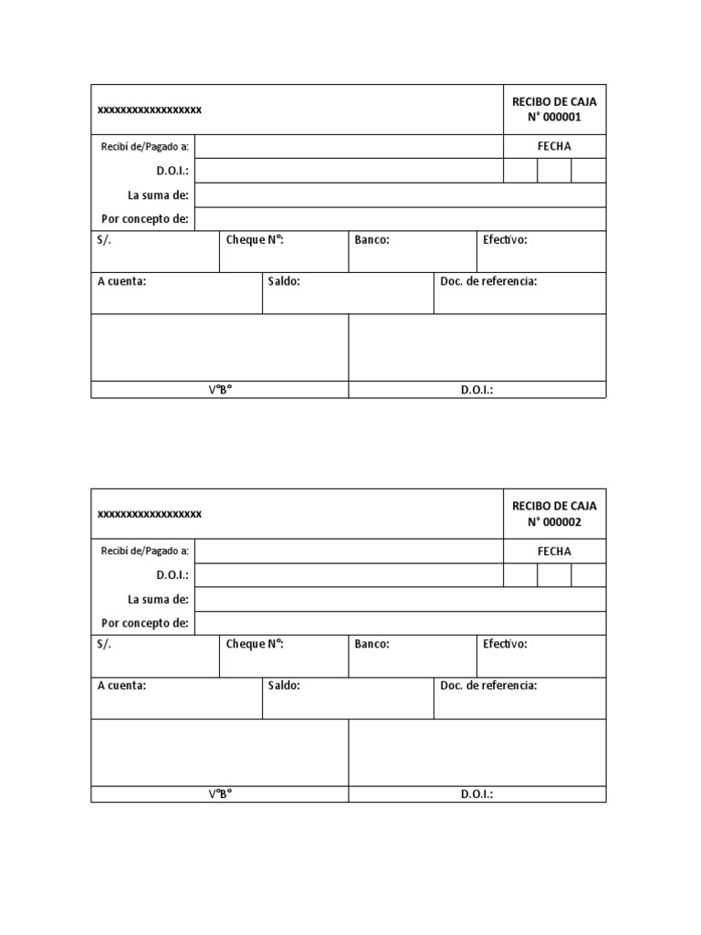 Modelo Recibo de Caja | PDF