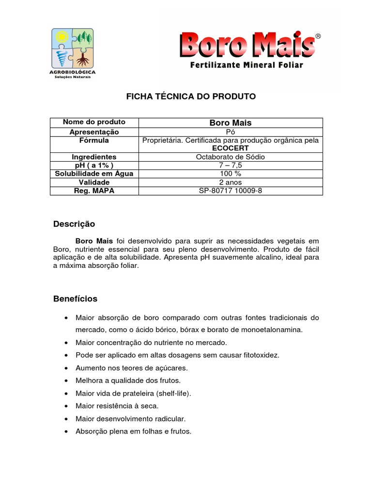 Boro Mais: Adubo Orgânico de Boro | PDF | Ciências e Matemática ...