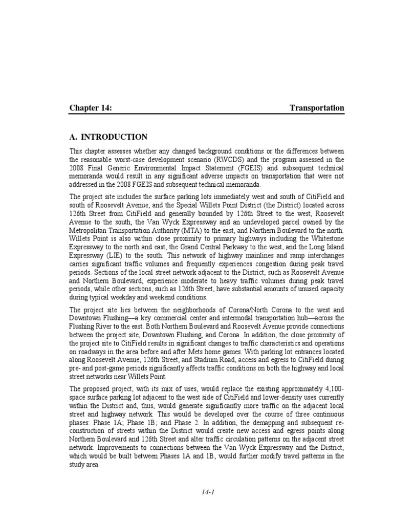 I WilletsPoint FSEIS Chapt 14 Transportation | PDF | Transport | Streets And Roads