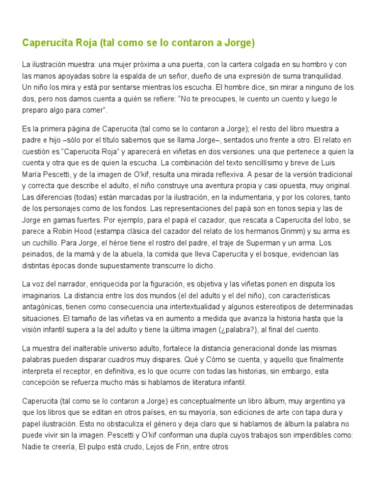 ANÁLISIS DEL CUENTO Caperucita Roja (TAL COMO SE LO CONTARON A JORGE ...