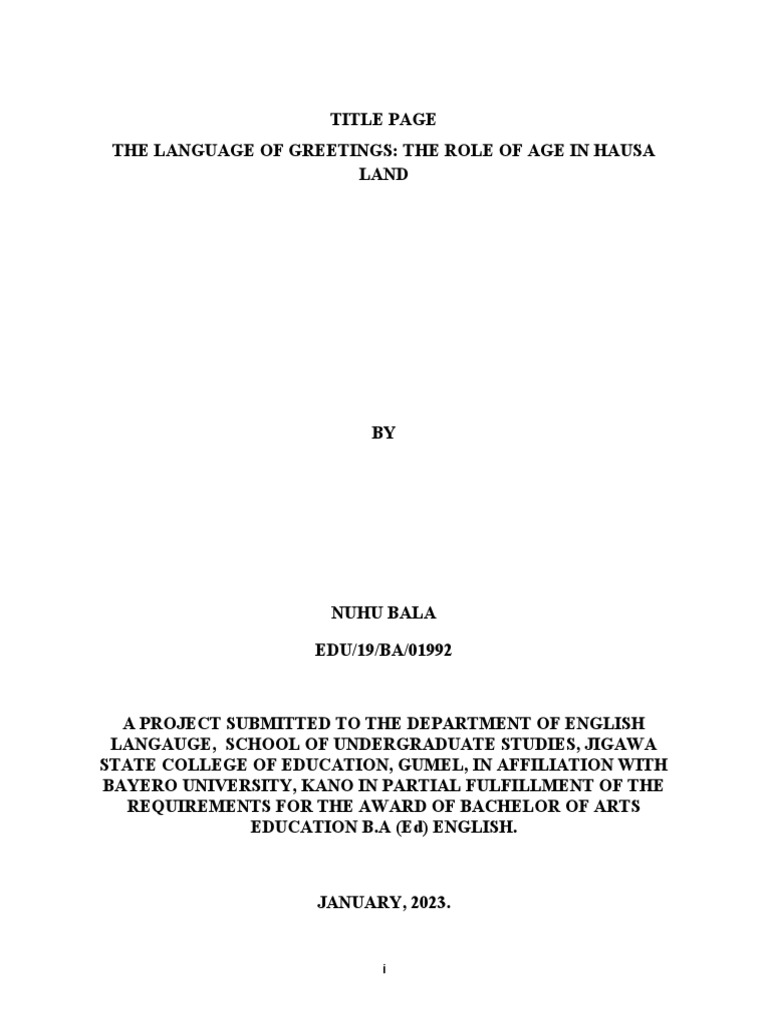 Age and Greetings in Hausa Culture | PDF | Second Language | Language ...
