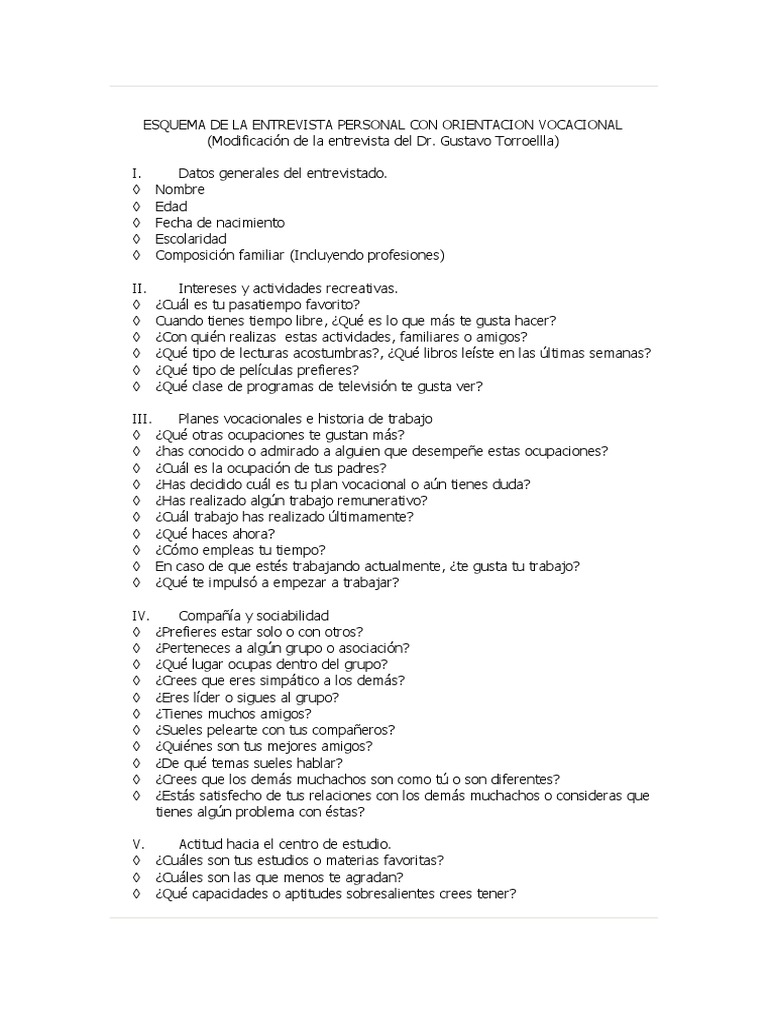 Entrevista Vocacional para Adolescentes | PDF | Relaciones personales ...