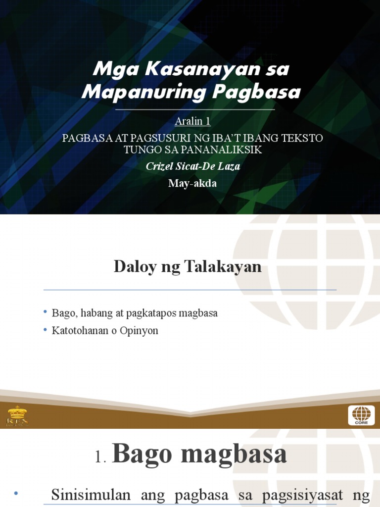 2 Mga Kasanayan Sa Mapanuring Pagbasa | PDF