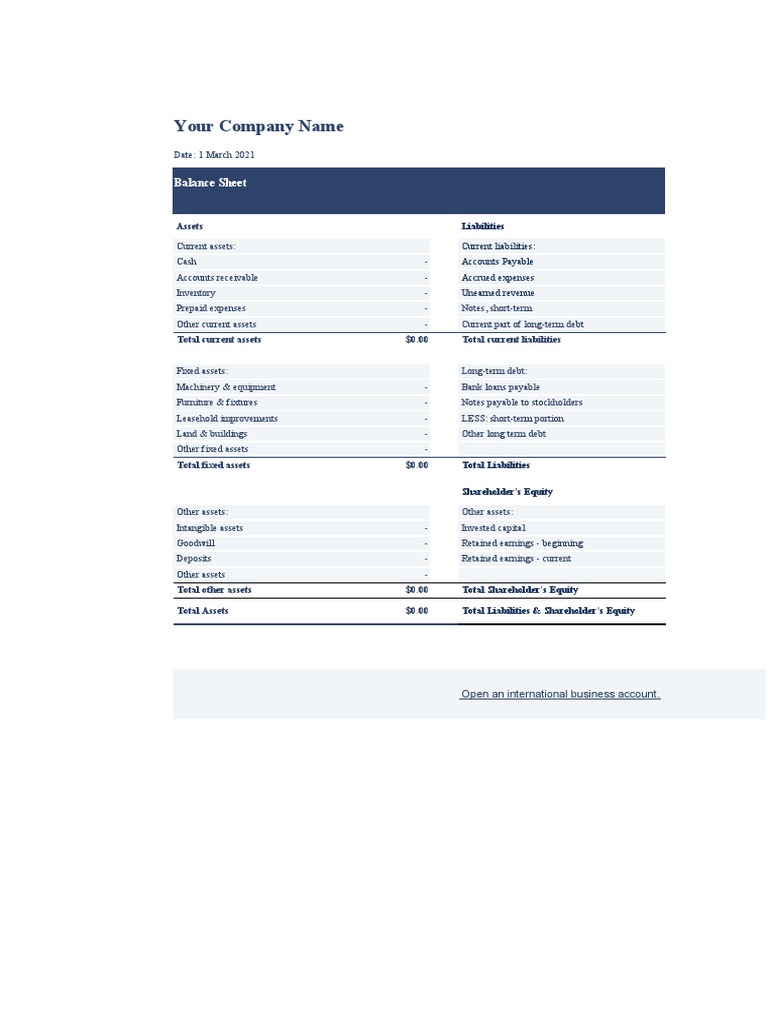Balance Sheet Template Detailed | PDF