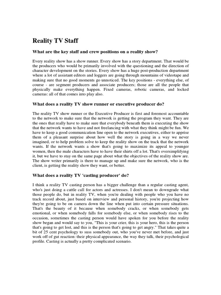 10 Reality TV Staff | PDF | Reality Television | Emotions