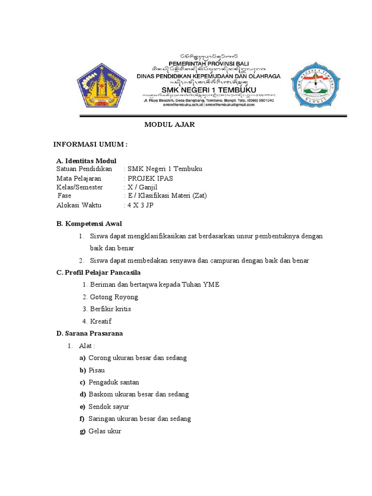 3.2 Modul Ajar (RPP) PJBL Klasifikasi Materi Atau Zat | PDF