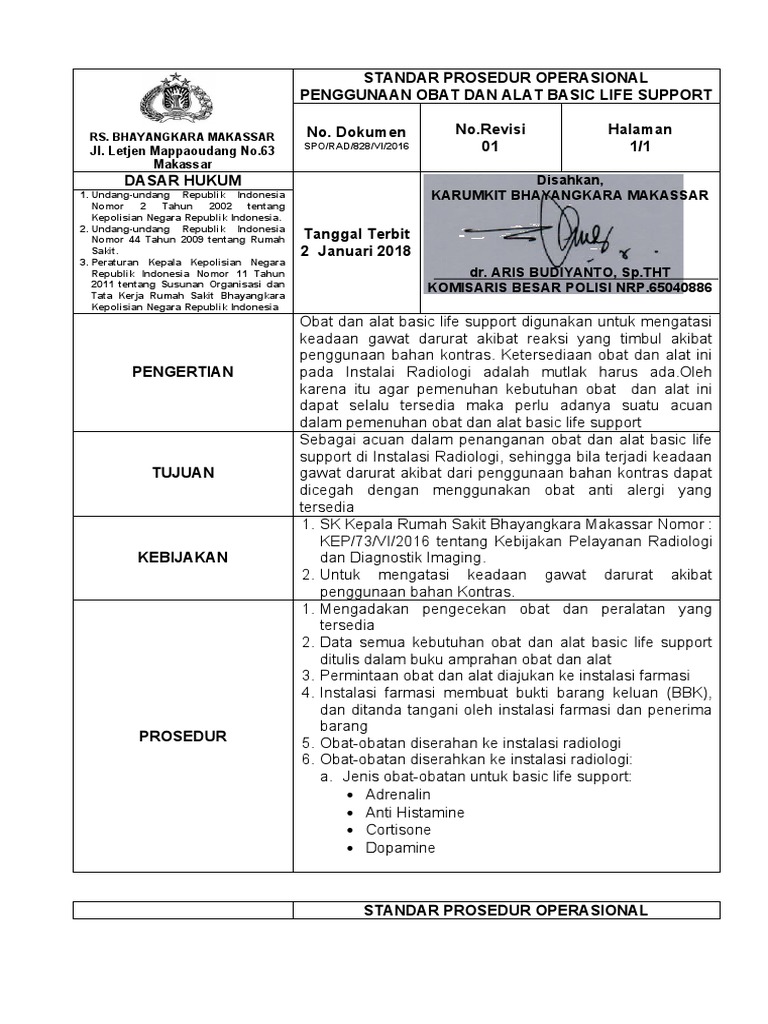 Spo Penggunaan Obat Dan Alat Basic Life Support | PDF | Pengembangan Diri