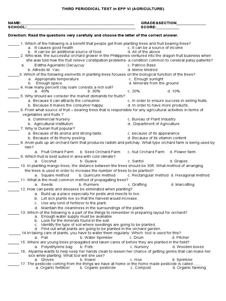 Periodical Test Agriculture | PDF | Trees | Orchard