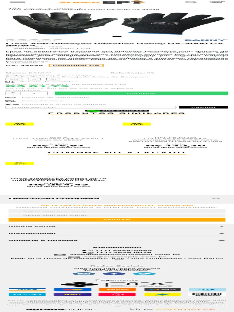 Luva Anti-Vibração Vibraflex Danny DA - 4000 | PDF