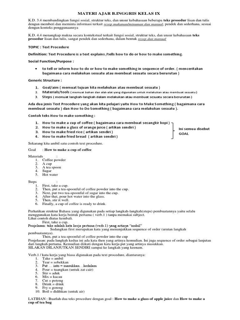Materi Ajar Procedure Text | PDF