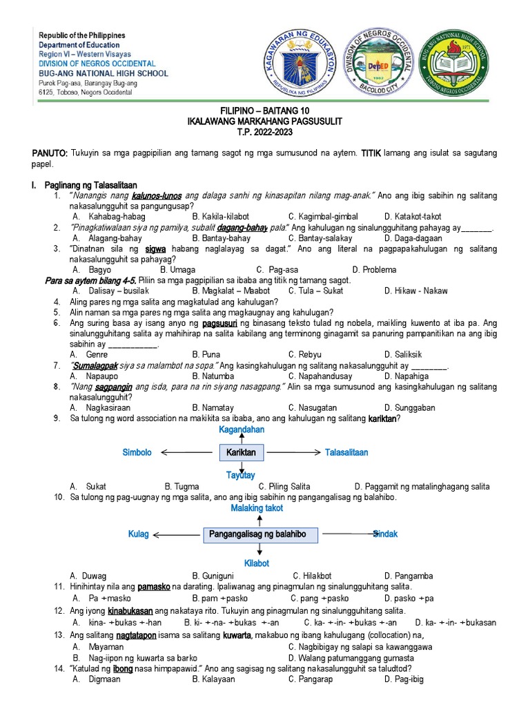 FILIPINO 10 - Q2 (Ar. 2.1-2.5) | PDF