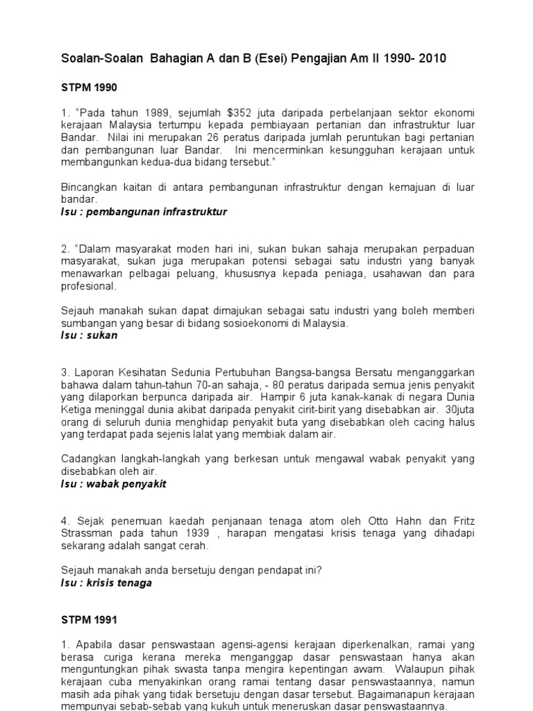 Soalan Esei Pam 1990-2010 | PDF