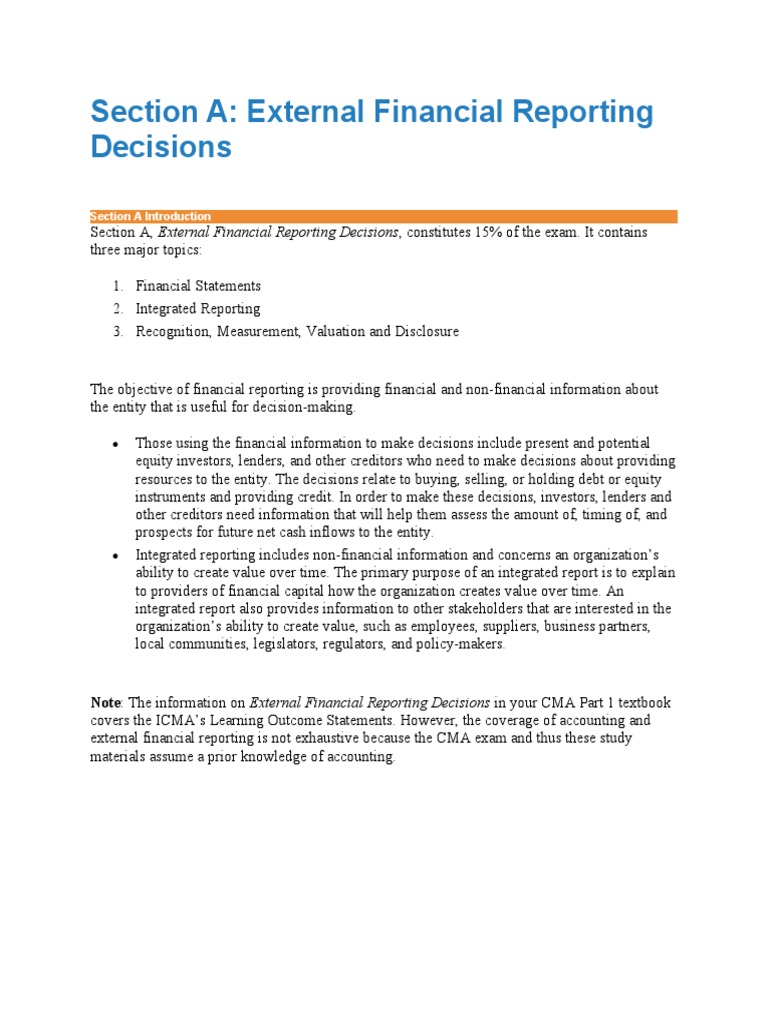 Section A: External Financial Reporting Decisions | PDF