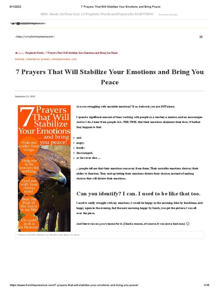 7 Prayers That Will Stabilize Your Emotions and Bring Peace | PDF ...