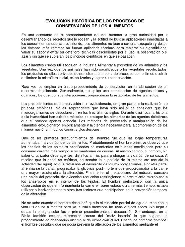 Evolucion de Los Procesos de Conservacion de Los Alimentos | PDF | Queso | Alimentos