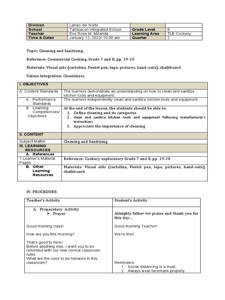 Cleaning and Sanitizing Cookery 8 | PDF