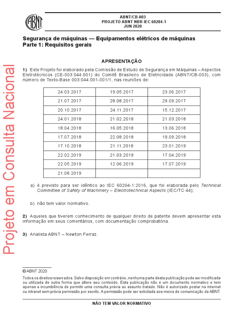 NBR Iec 60204-1 | PDF | Eletricidade | Eletrônicos
