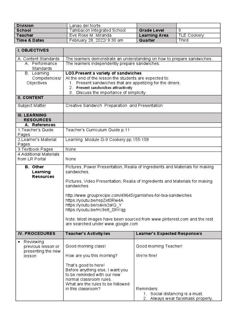 Present Sandwiches | PDF | Teachers | Rubric (Academic)