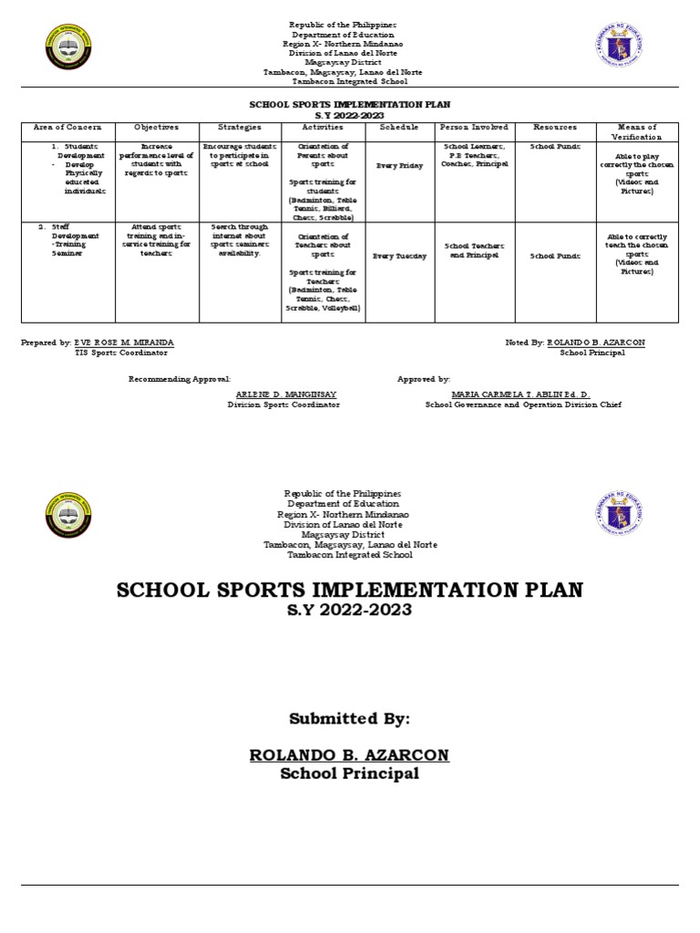 Sports Implementation Plan | PDF | Sports